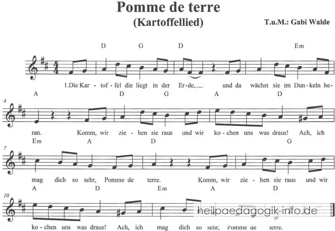 Pomme de terre (Kartoffellied) - Text Noten Download